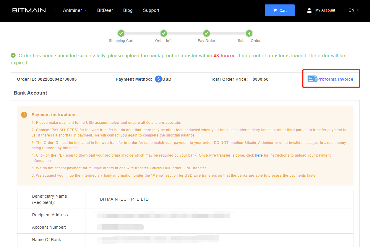 How to download proforma invoice for bank transfer? – BITMAIN Support